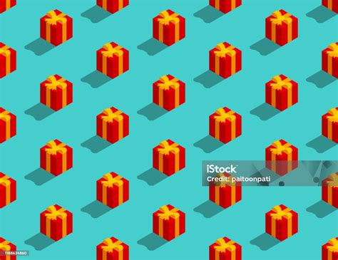 선물 상자 나비 리본 마크 3d 아이소메트릭 원활한 패턴 크리스마스와 새해 컨셉 포스터 와 배너 디자인 일러스트 그린 배경 벡터 Eps 10 패턴에 대한 스톡 벡터 아트 및