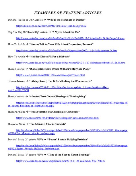 Examples Of Different Types Of Feature Articles Examples Of Feature
