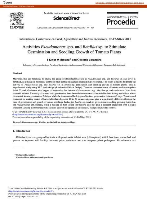 Pdf Activities Pseudomonas Spp And Bacillus Sp To Stimulate