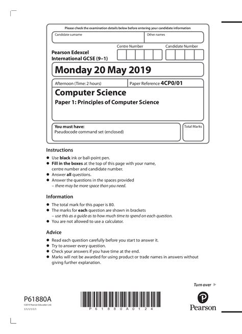Pearson Edexcel International Gcse 91 4cp001 Computer Science Paper