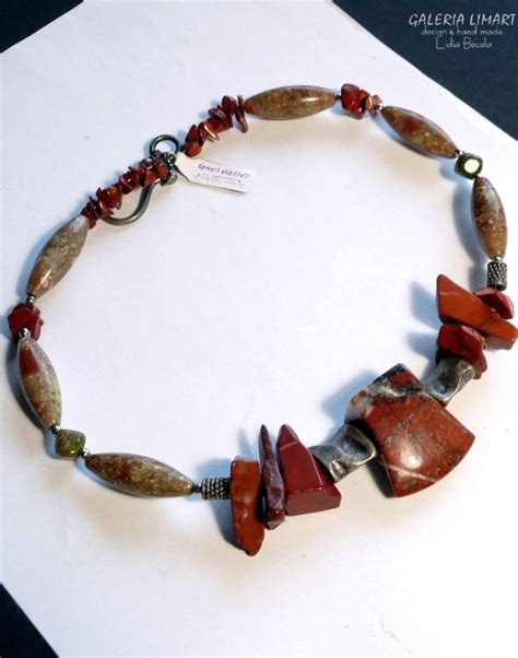Elegancki Naszyjnik Z Jaspisu Brekcja Handmade Oryginalny Prezent Pod Choinkę Biżuteria