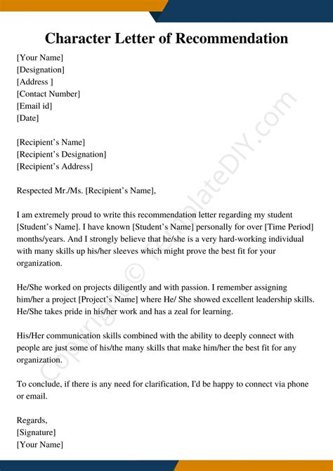 Character Letter Of Recommendation Template In Pdf And Word