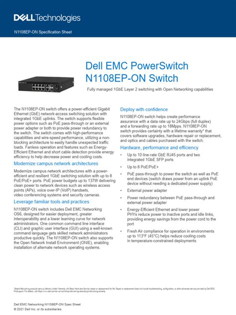 Dell Emc Networking N1100 Series Specsheet Pdf Network Switch Computer Network