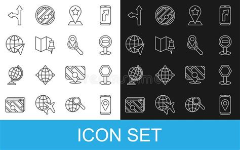 Set Line City Map Navigation Road Traffic Sign Stop Map Pointer With Star Folded Push Pin