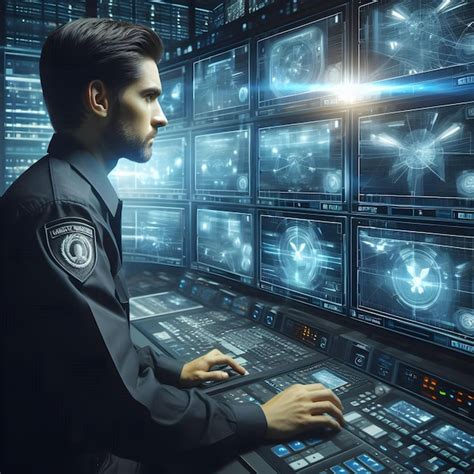 Premium Photo Modern Security Guard Monitoring Surveillance System In Control Room With