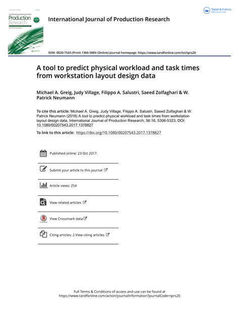 Pdf A Tool To Predict Physical Workload And Task Times From Workstation Layout Design Data