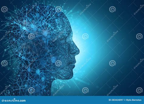 Abstract Human Brain Neural Network Visualization Generative AI Stock Illustration