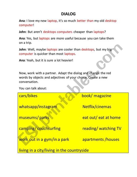 Dialog Using Comparatives ESL Worksheet By Paulimorales60