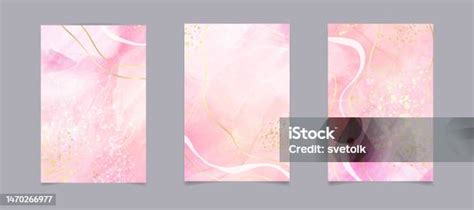 골든 닷이 있는 로즈 핑크 액체 수채화 배경 먼지가 홍당무 대리석 알코올 잉크 그리기 효과 웨딩 초대 메뉴 Rsvp에 대한 벡터 일러스트 디자인 템플릿 로즈골드에 대한 스톡