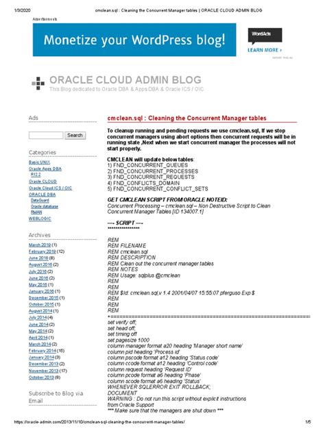 Cleaning The Concurrent Manager Tables Oracle Cloud Admin Blog Pdf