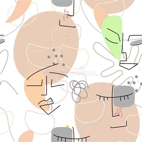 Face Line Pattern Abstract Drawing Seamless Print Stock Illustration Illustration Of Portrait