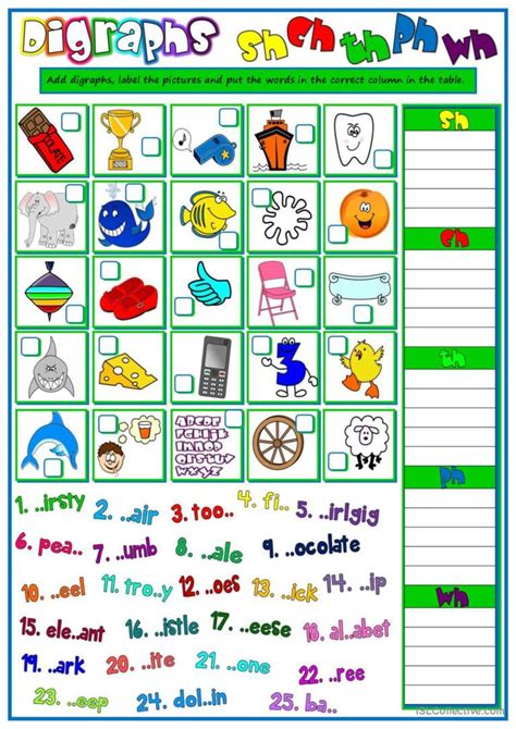 Digraphs Sh Ch Th Ph Wh English ESL Worksheets Pdf Doc