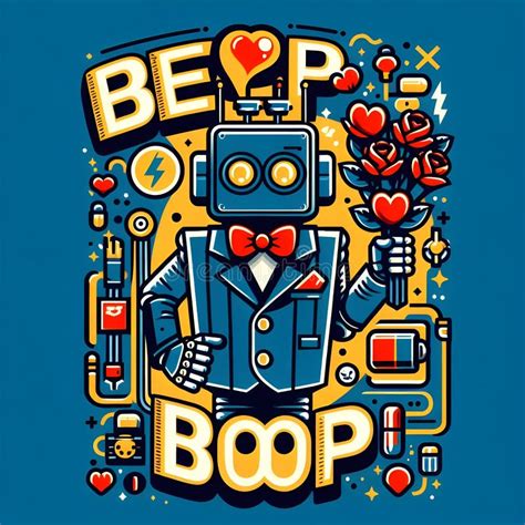 Text Beep Boop Logo For Valentine S Day Of A Robot In A Suit Stock