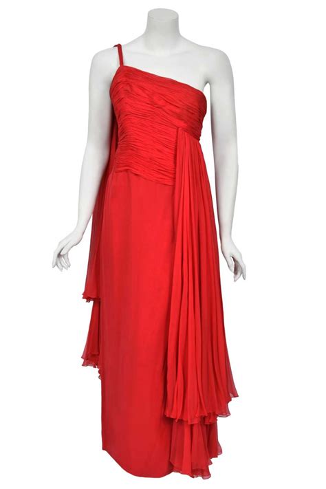 1960s Martha Weathered Couture Ruby Red Pleated Silk Gem