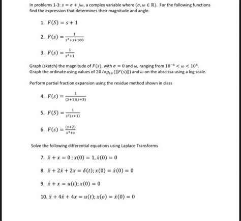 Solved In problems s σ jω a complex variable where Chegg com