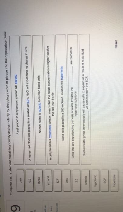 Solved Complete Each Statement Explaining Tonicity And