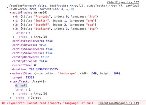 Ios Getting Texttracks Array With Null Values In Onload Method
