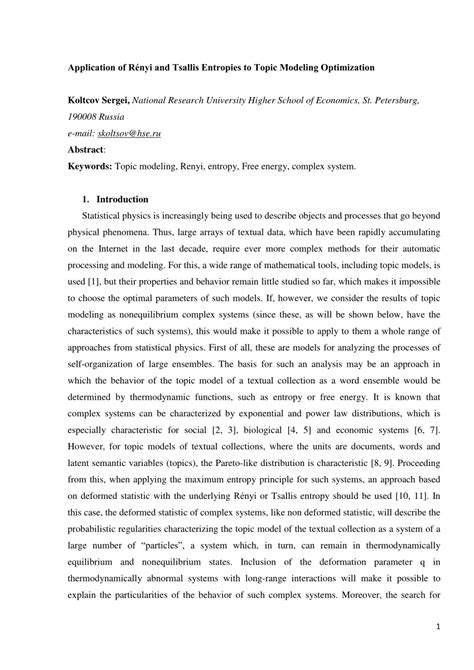 pdf application of rényi and tsallis entropies to topic modeling