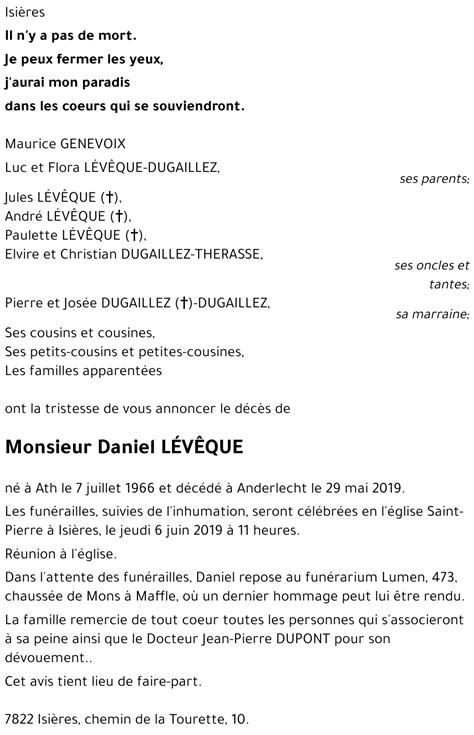 Daniel Leveque † 29 05 2019 Inmemoriam