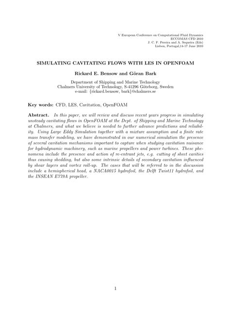 Pdf Simulating Cavitating Flows With Les In Openfoam
