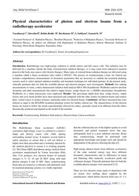 Pdf Physical Characteristics Of Photon And Electron Beams From A Radiotherapy Accelerator