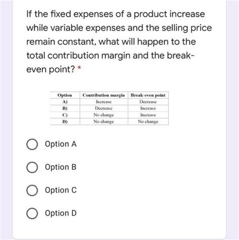 Solved If The Fixed Expenses Of A Product Increase While