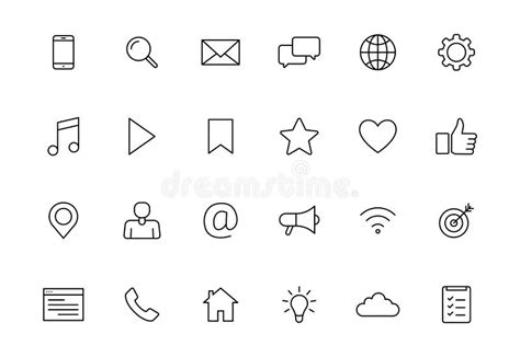 Set Of 24 Social Media Web Icons In Line Style Contact Digital