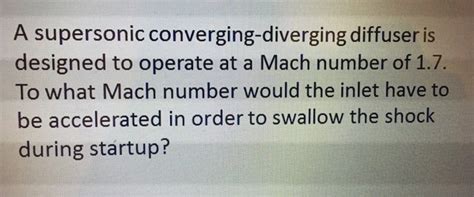 Solved A Supersonic Converging Diverging Diffuser Is