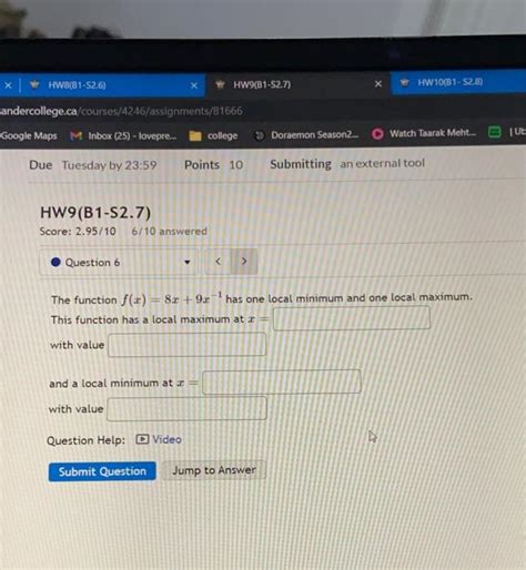The Function Fx8x9x−1 Has One Local Minimum And