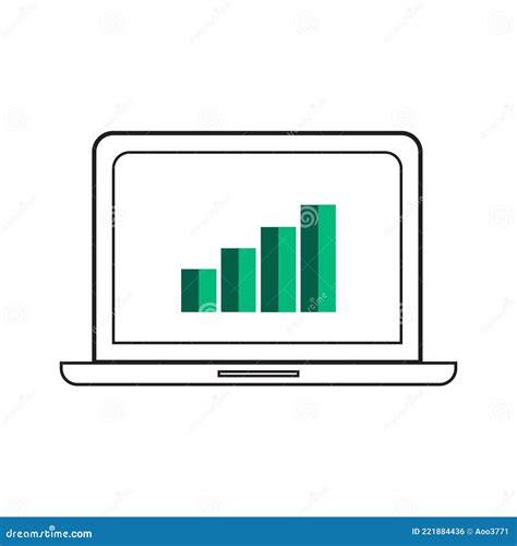 Vector Computer Laptop Graph And Chart In Screen Icon Symbol On White