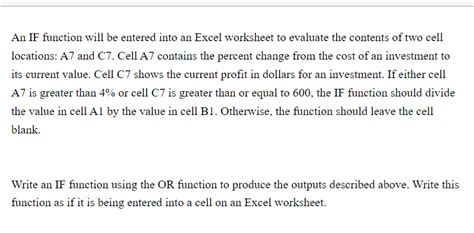 Solved A Nested IF Function Is Being Entered Into An Excel Chegg Com