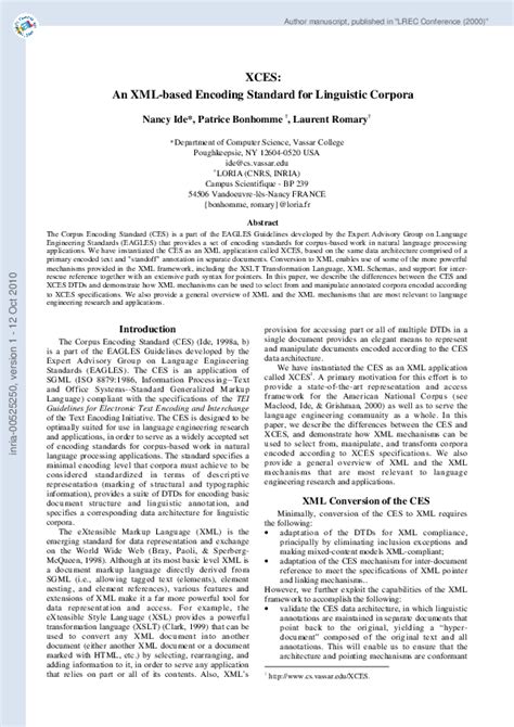 Pdf Cesxml An Xml Based Standard For Linguistic Corpora