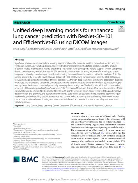 Pdf Unified Deep Learning Models For Enhanced Lung Cancer Prediction With Resnet 50101 And