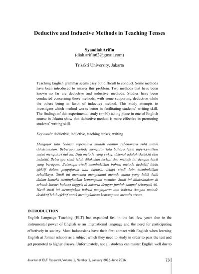 Deductive And Inductive Methods In Teaching Tenses