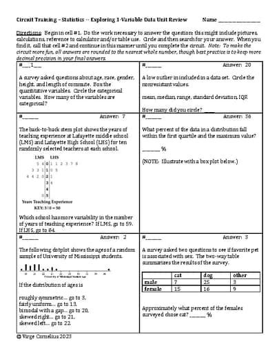 Circuit Training Statistics Exploring One Variable Data Tpt