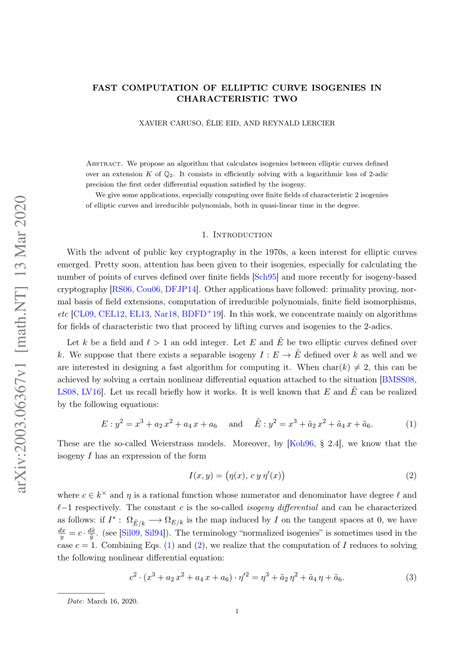 Pdf Fast Computation Of Elliptic Curve Isogenies In Characteristic Two