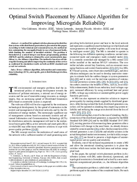 Pdf Optimal Switch Placement By Alliance Algorithm For Improving