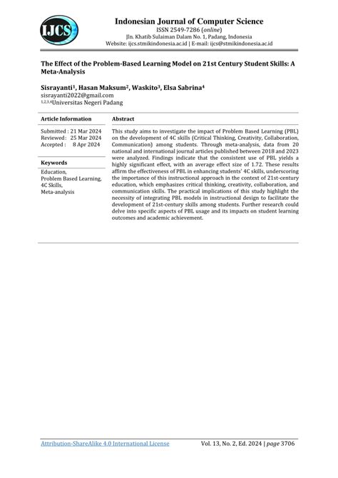 Pdf The Effect Of The Problem Based Learning Model On 21st Century