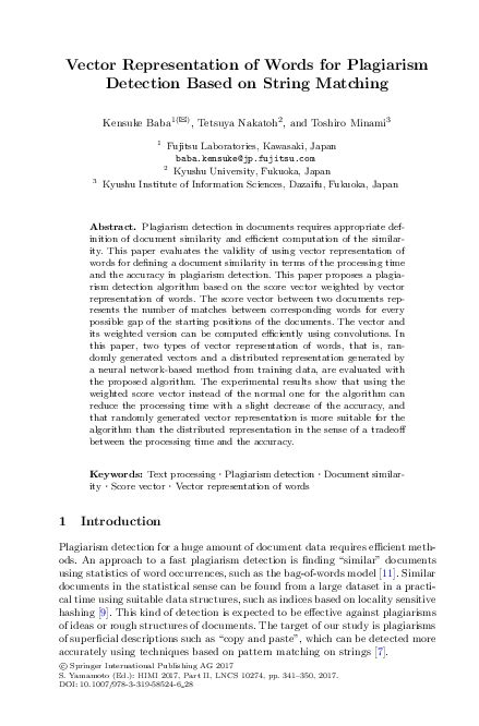 Pdf Vector Representation Of Words For Plagiarism Detection Based On String Matching