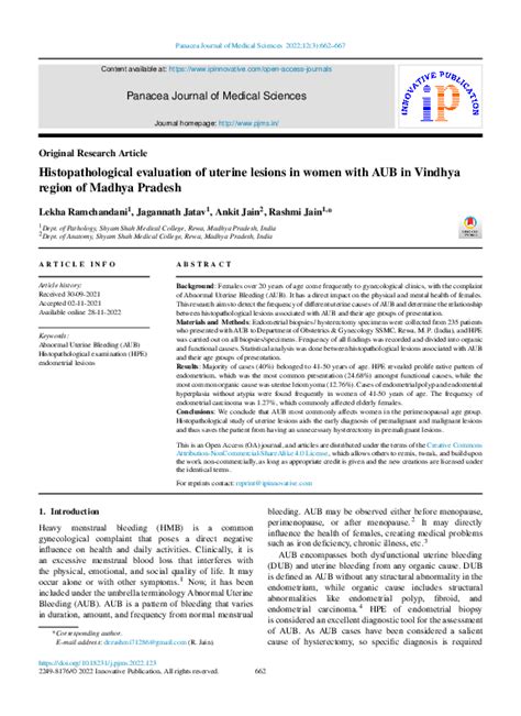 Pdf Histopathological Evaluation Of Uterine Lesions In Women With Aub In Vindhya Region Of