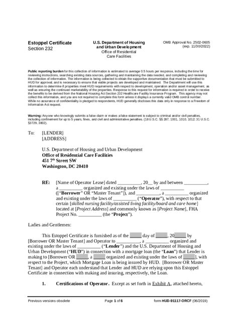 Master Lease Estoppel Agreemen Hud Doc Template Pdffiller