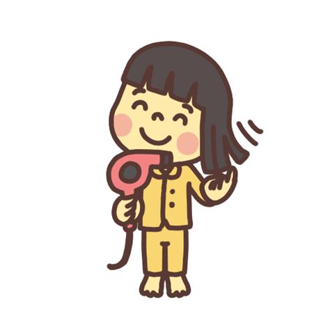 お風呂上がりにドライヤーで髪の毛を乾かす子どものイラスト 2パターン かわいい子どものイラスト素材（無料） 【イラストバンク 本店】