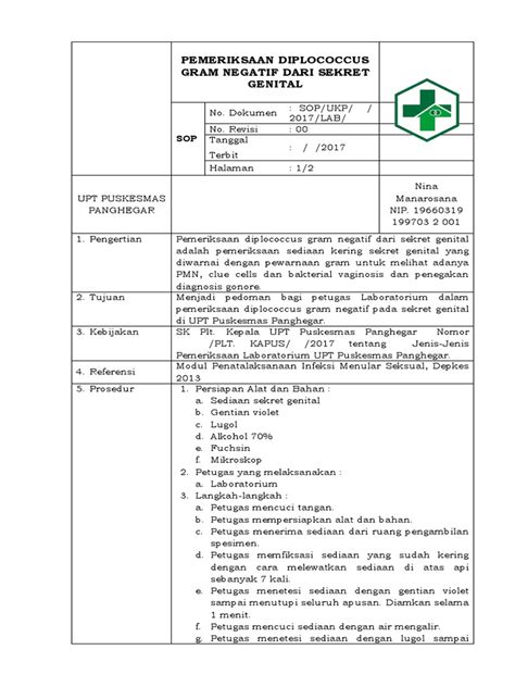 Sop Diplococcus Gram Negatif Pdf