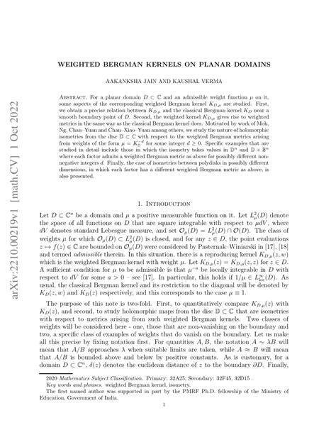 Pdf Weighted Bergman Kernels On Planar Domains