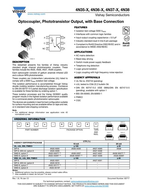 4n35 Optocouplers Pdf Electromagnetism Electricity