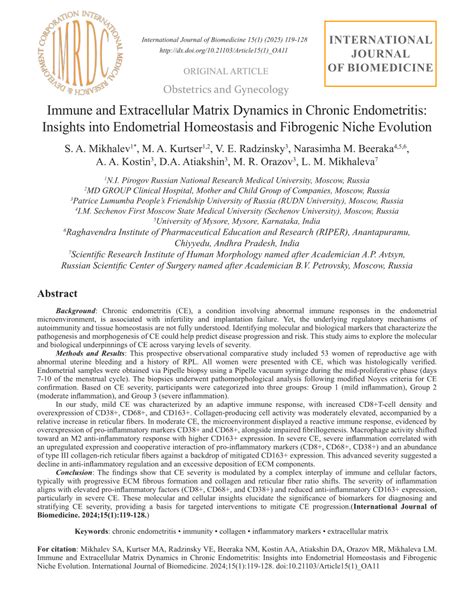 Pdf Immune And Extracellular Matrix Dynamics In Chronic Endometritis Insights Into