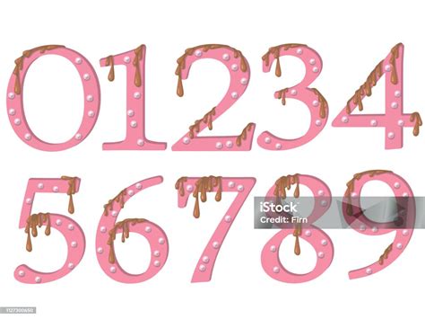 초콜릿 소스와 설탕 진주와 벡터 일러스트 레이 션 핑크 캔디 숫자 설정 초콜릿 소스에 대한 스톡 벡터 아트 및 기타 이미지 초콜릿 소스 0 1 Istock