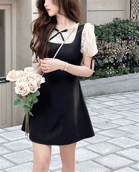 단디미로 당일발송s 여름원피스하객룩소개팅룩 신상 프렌치 숏원피스 A라인 멜빵 뷔스티에원피스 반팔 퍼프 블라우스