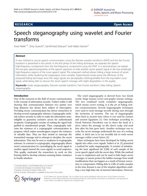 Pdf Speech Steganography Using Wavelet And Fourier Transforms