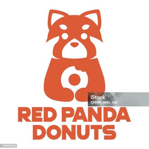 현대 마스코트 플랫 디자인 간단한 미니멀리스트 귀여운 빨간 팬더 도넛 로고 아이콘 디자인 템플릿 벡터 카페 베이커리 상점 레스토랑 배지 엠블럼 및 라벨에 대한 현대적인